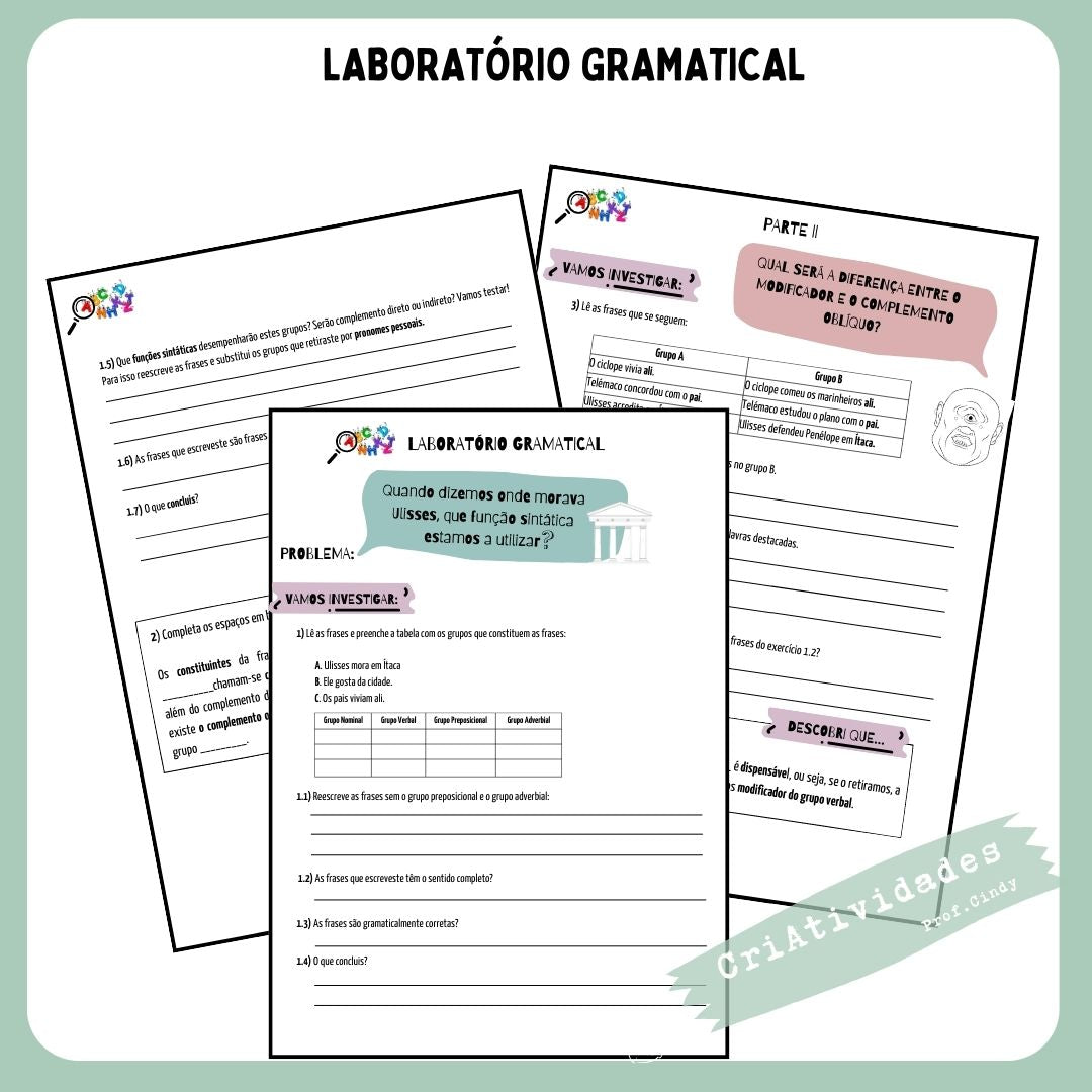 Laboratório Gramatical Complemento Obliquo Profcindycriatividades